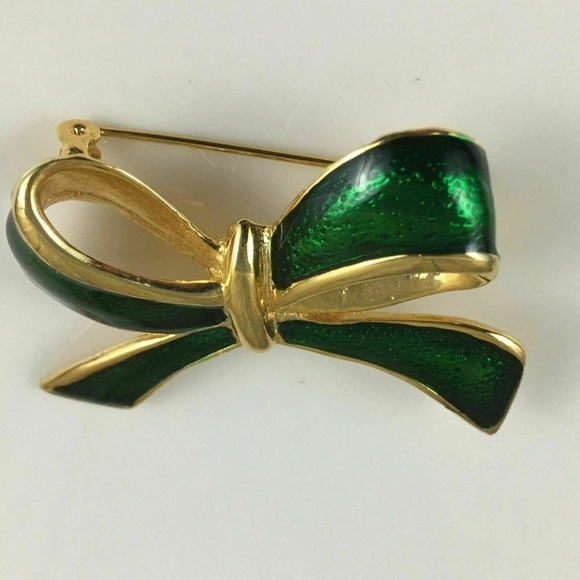 AAI | Jewelry | Vintage Aai Green And Gold Bow Enamel Brooch Pin | Poshmark